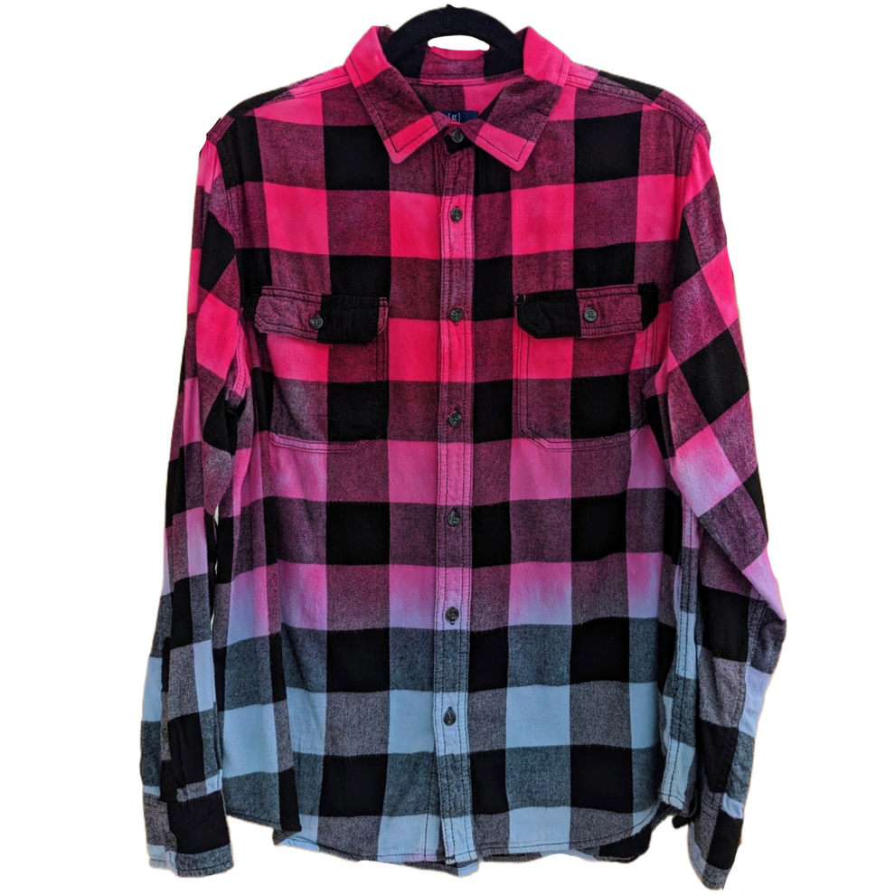 Womens Hot Pink Purple Blue Flannel - Gradient Oversized Plaid Shirt ...