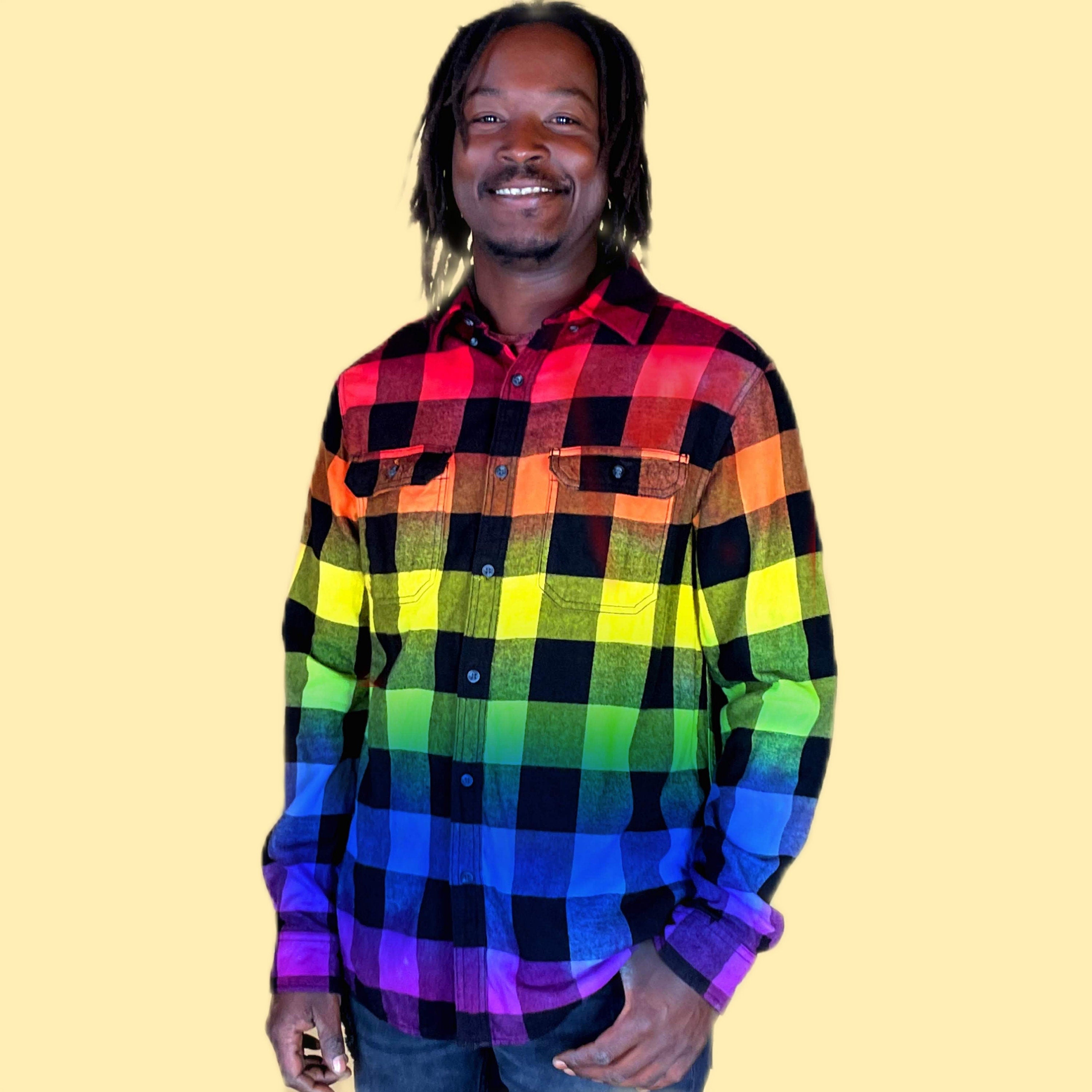 Tie Dye Rainbow Flannel - Handmade Pride Festival Plaid Shirt Unisex ...